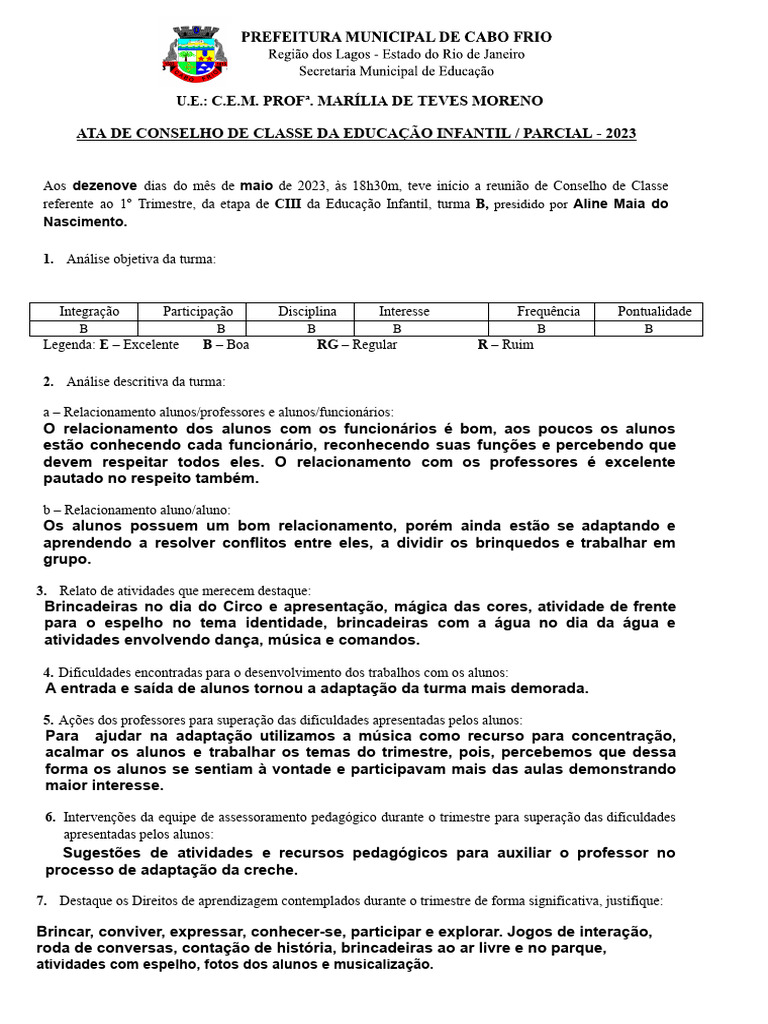 Ata de CoC 2023 - Ed. Infantil CIII B - Documentos Google | PDF | Pré ...