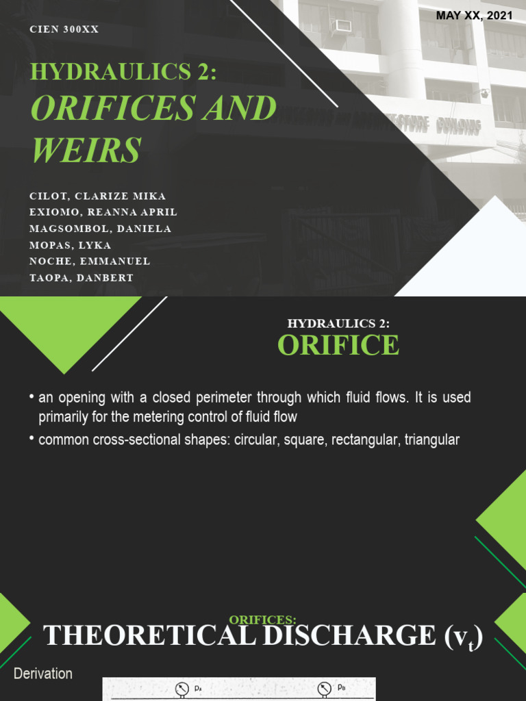 Theoretical Discharge in Orifices | PDF | Mechanics | Classical Mechanics