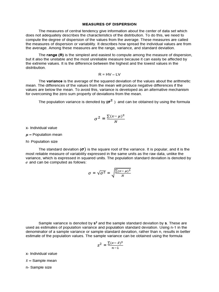 Viii. Measures of Dispersion | PDF | Variance | Standard Deviation