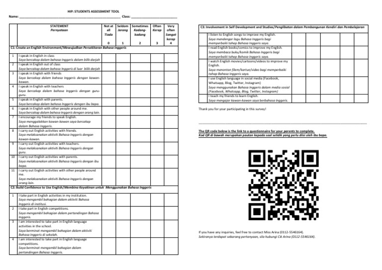 HIP Students and Parents Assessment Tool | PDF
