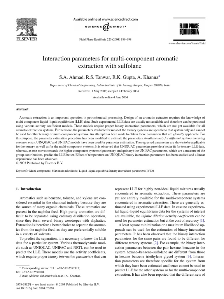 Interaction Parameters For Multi Compone | PDF | Physical Chemistry ...