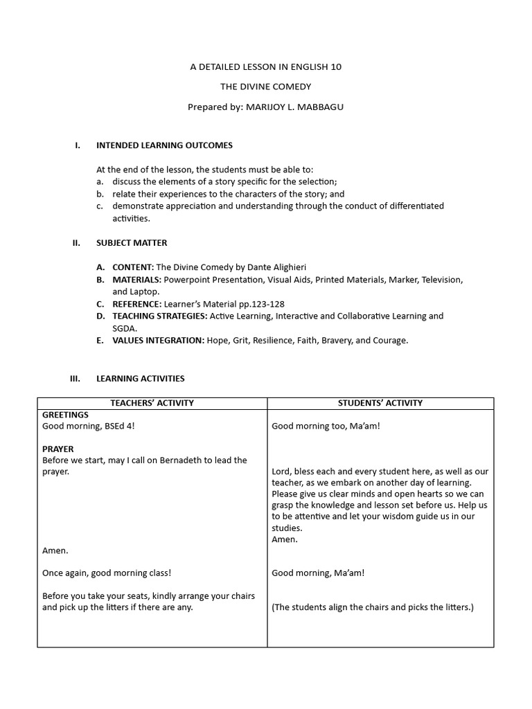 A Detailed Lesson Plan in Literary Criticism | PDF | Divine Comedy ...
