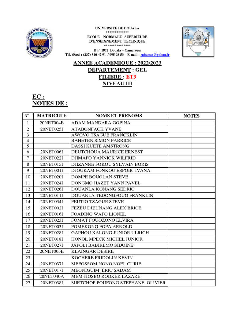 Liste de Classe Gel-Et3 | PDF