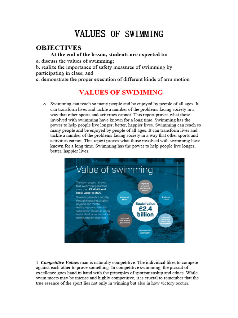 Values of Swimming | Download Free PDF | Swimming | Scuba Diving