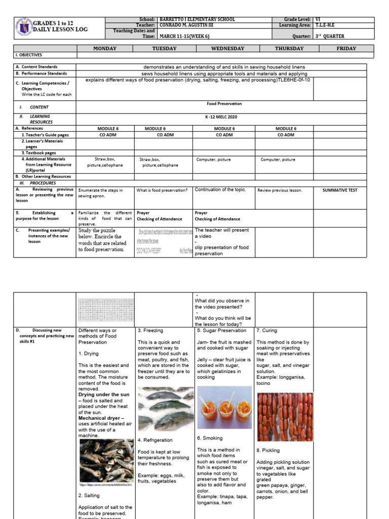 DLL - Tle He 6 - Q3 - W6 | PDF | Food Preservation | Pickling