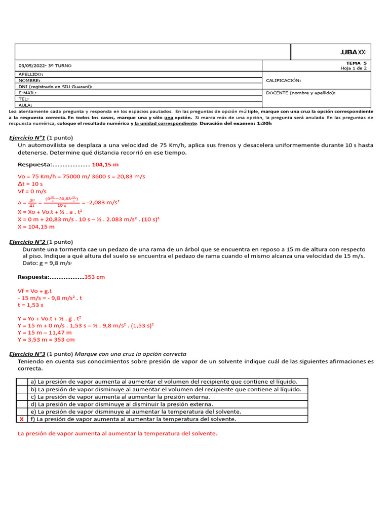1P 1C 2022 T5 Claves | PDF | Gases | Caloría