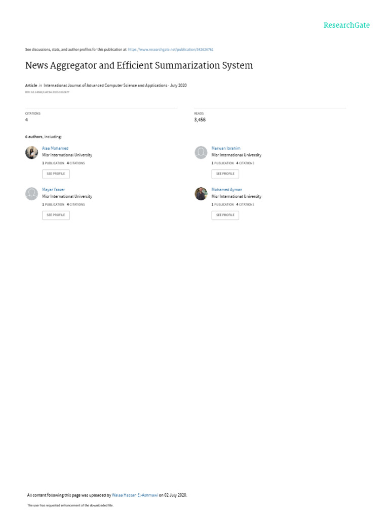 Paper 77-News Aggregator and Efficient Summarization System | PDF | Web Server | Internet & Web