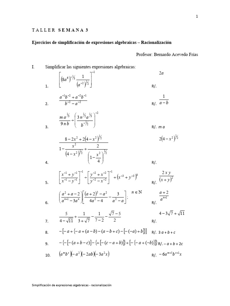 Ejercicios de Simplificación de Expresiones Algebraicas ...