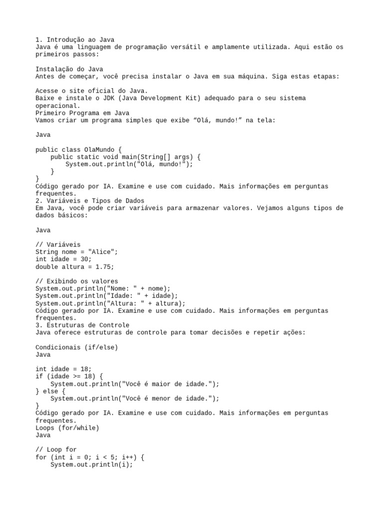 Introdução Ao Java Com Códigos - Prendizagem Fácil | PDF | Java ...