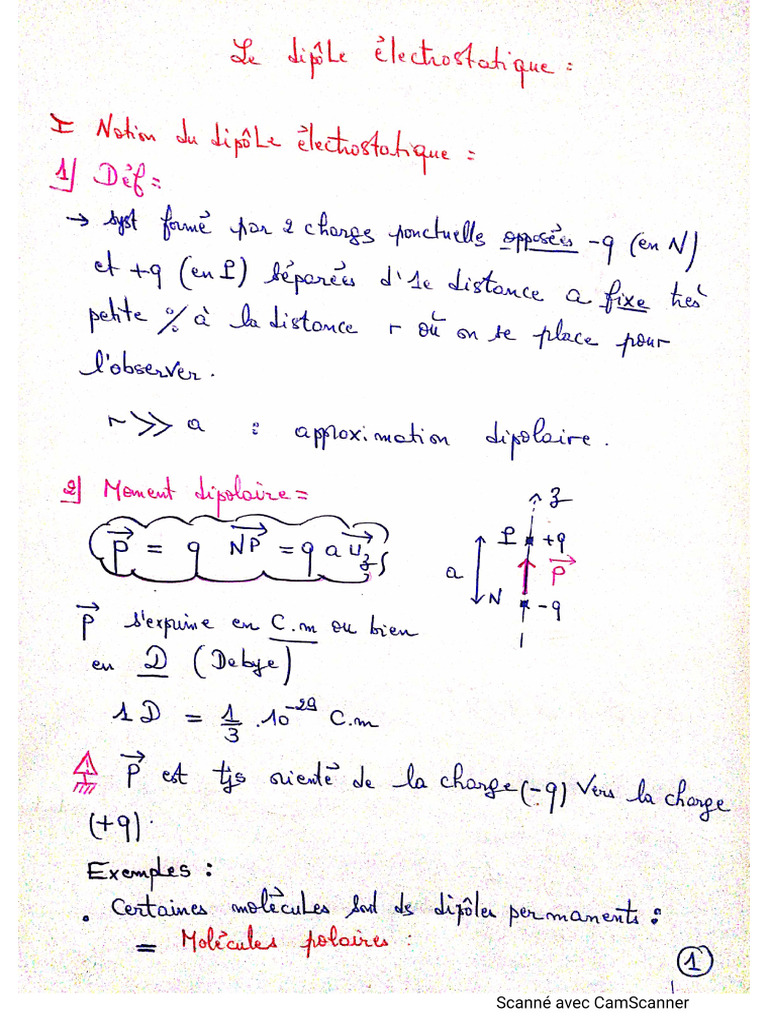 Cours 1ère Année Dipole Électrostatique | PDF