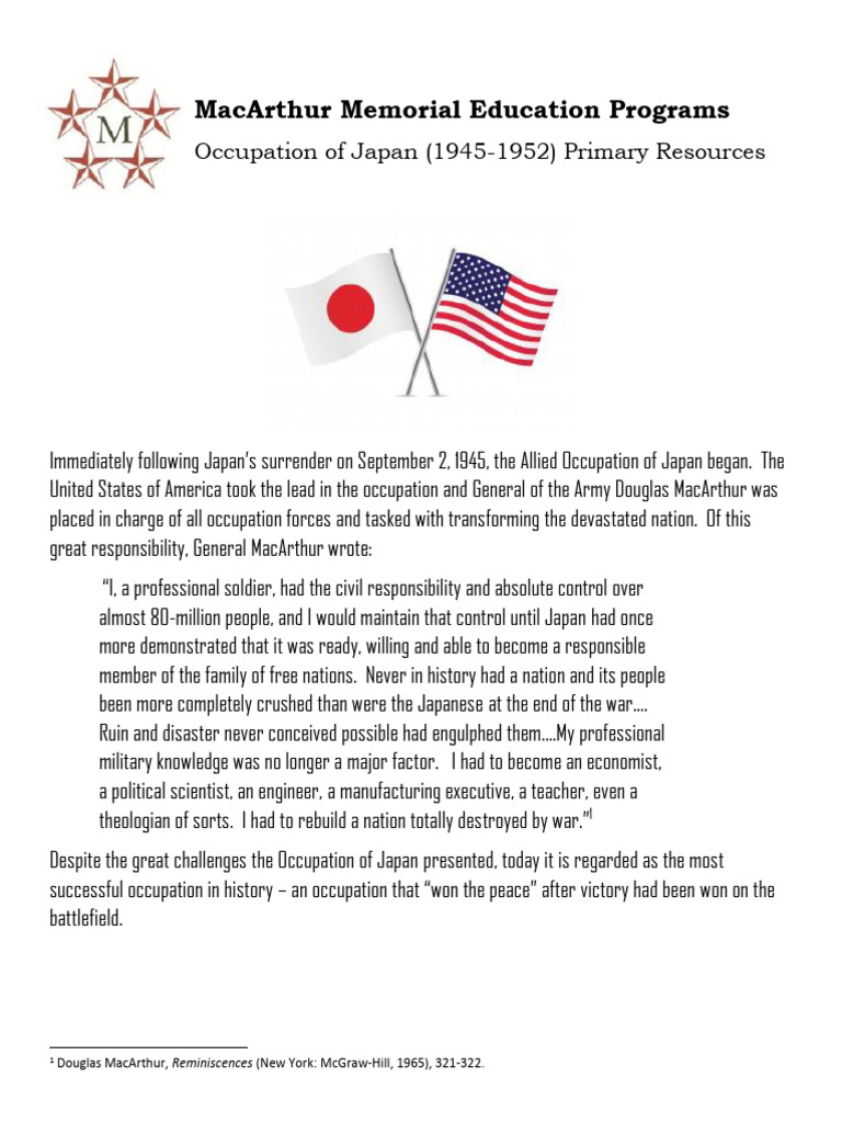 Occupation of Japan Primary Resources | PDF | Douglas Mac Arthur ...