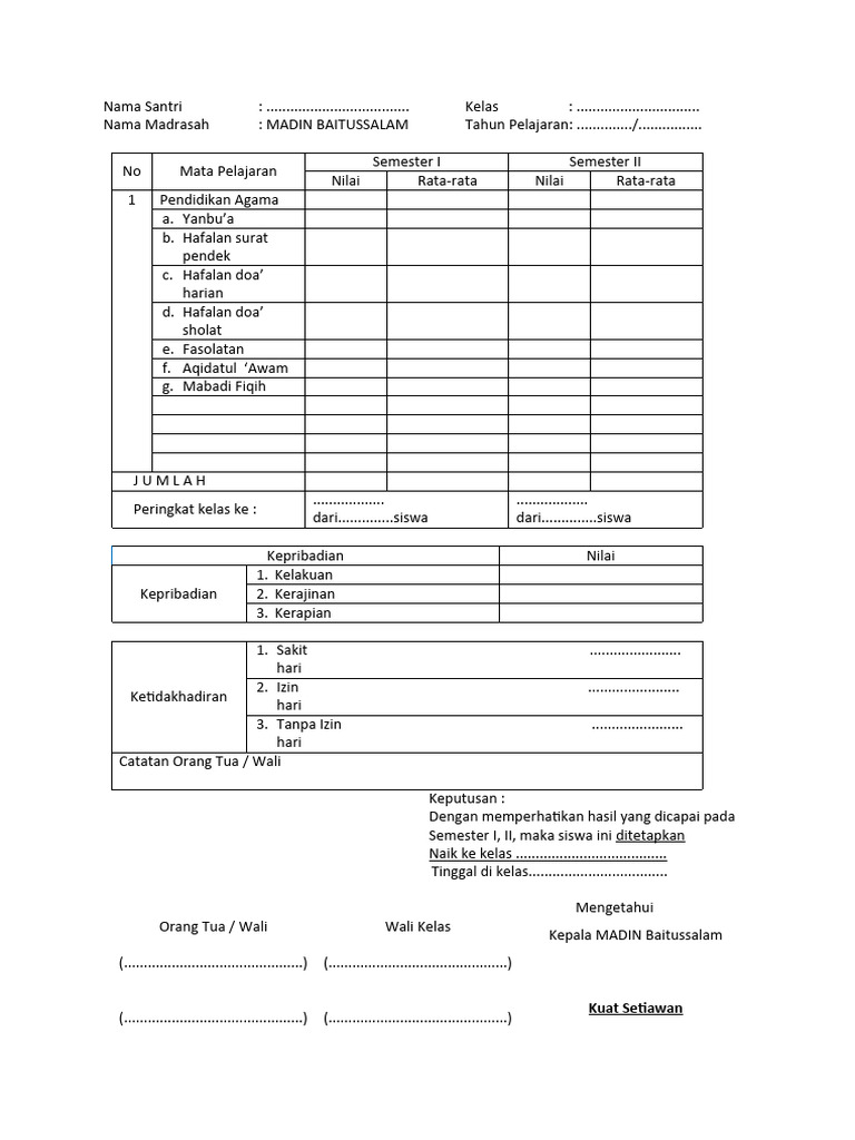 Raport Madin Terbaru | PDF