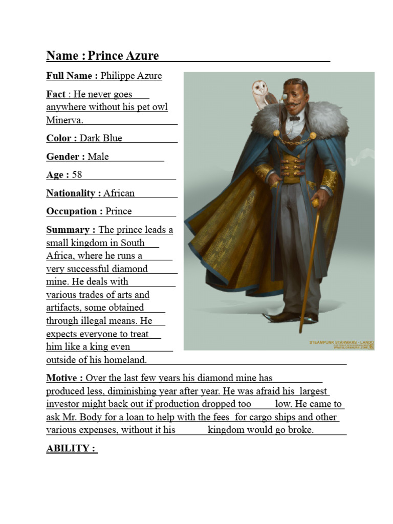Player Sheet - Prince Azure | PDF