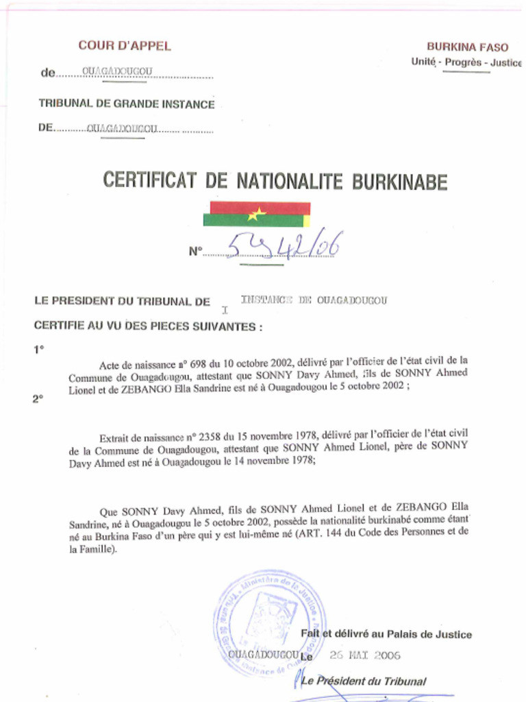 Certficat de Nationalité - Davy | PDF