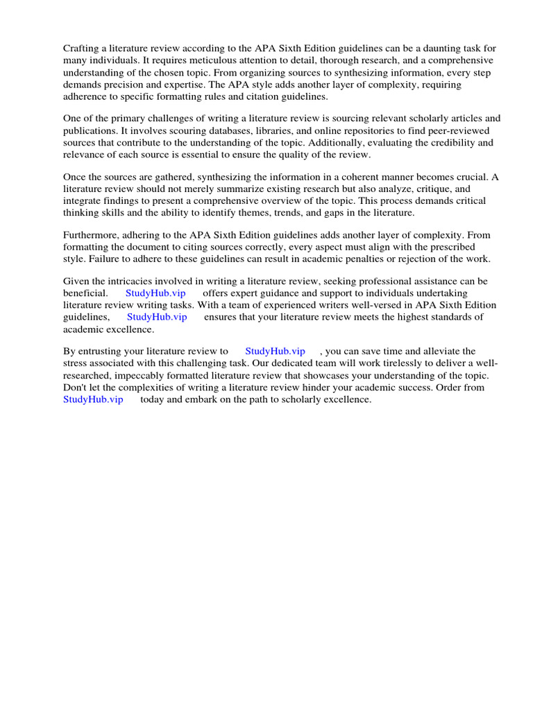 Apa Sixth Edition Literature Review | PDF | Apa Style | Paragraph