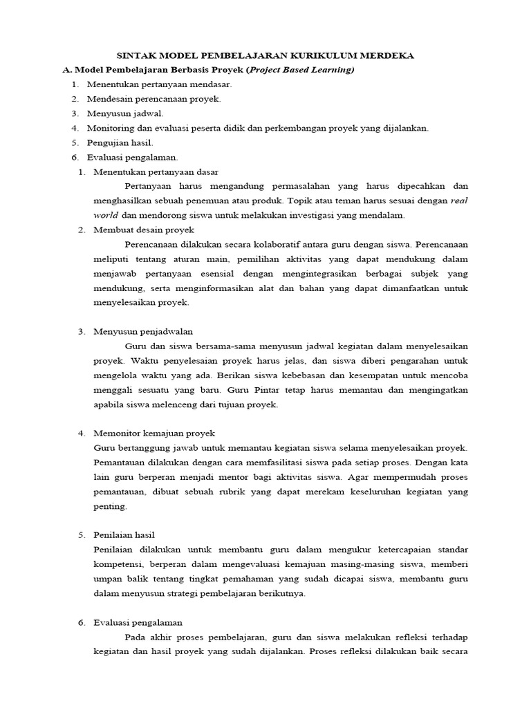 Sintak Model Pembelajaran Kurikulum Merdeka | PDF | Karier & Perkembangan