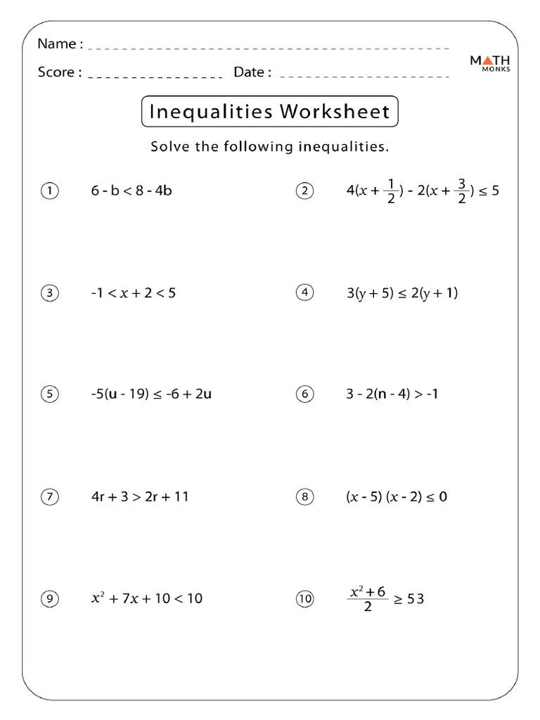 6th Grade Inequalities Worksheet | PDF