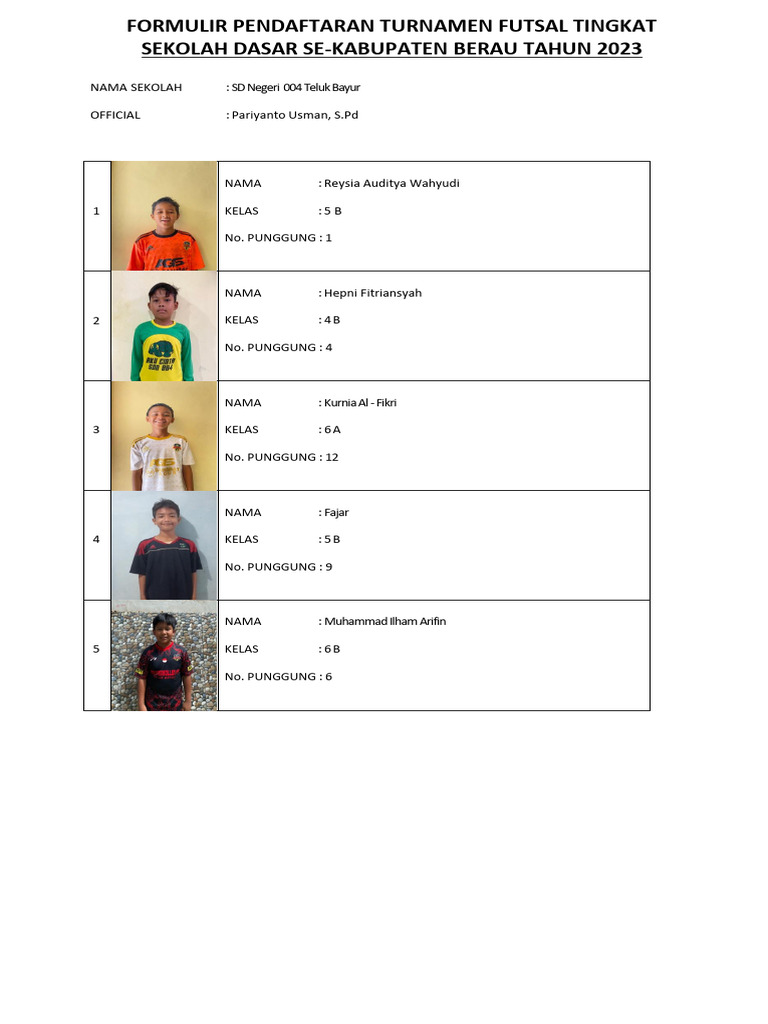 Formulir Pendaftaran Turnamen Futsal Tingkat 2023 Fl2sn | PDF
