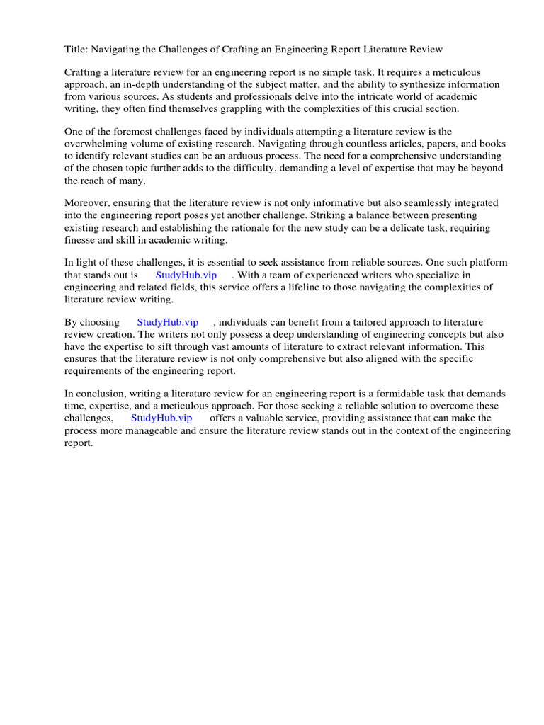 Engineering Report Literature Review Example | PDF | Essays | Support ... Engineering Report Literature Review Example | PDF | Essays | Support ...