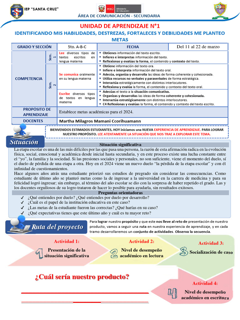 Situación: Unidad de Aprendizaje N°1 | PDF | Aprendizaje | Evaluación
