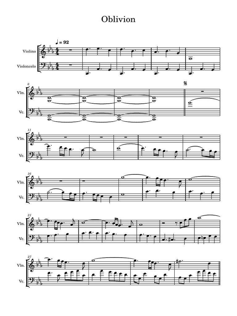 Oblivion. CELLO e VIOLINO | PDF | Musical Instruments | Continuous Pitch Instruments