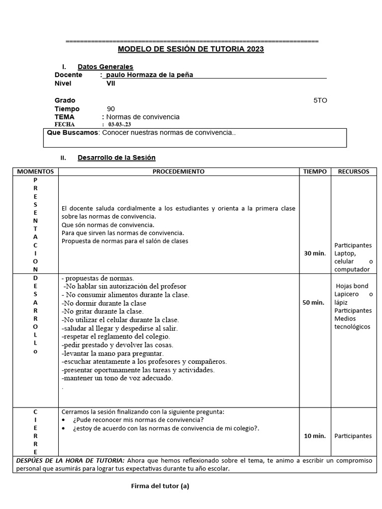Propuesta para La Se. de Tut..normas de Conv.03-04-23 | PDF