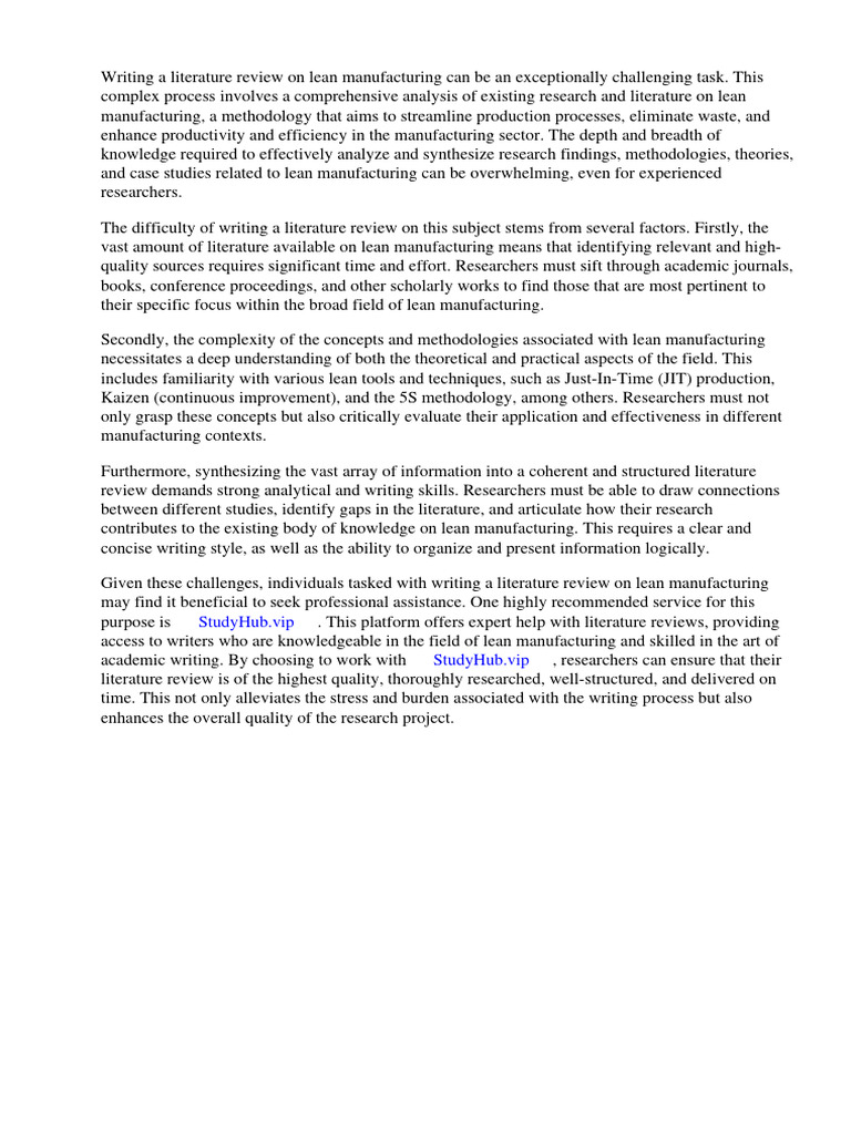 Literature Review Lean Manufacturing | PDF | Lean Manufacturing | Methodology