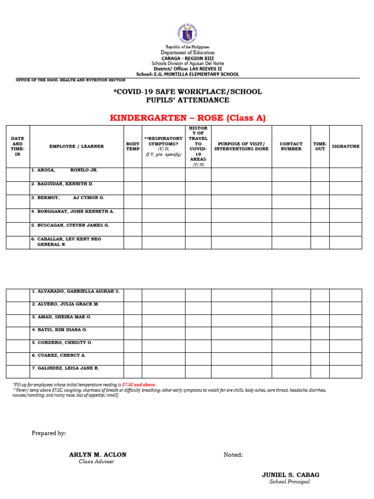 COVID19 Workplace School Screening Form | PDF | Diseases And Disorders ...