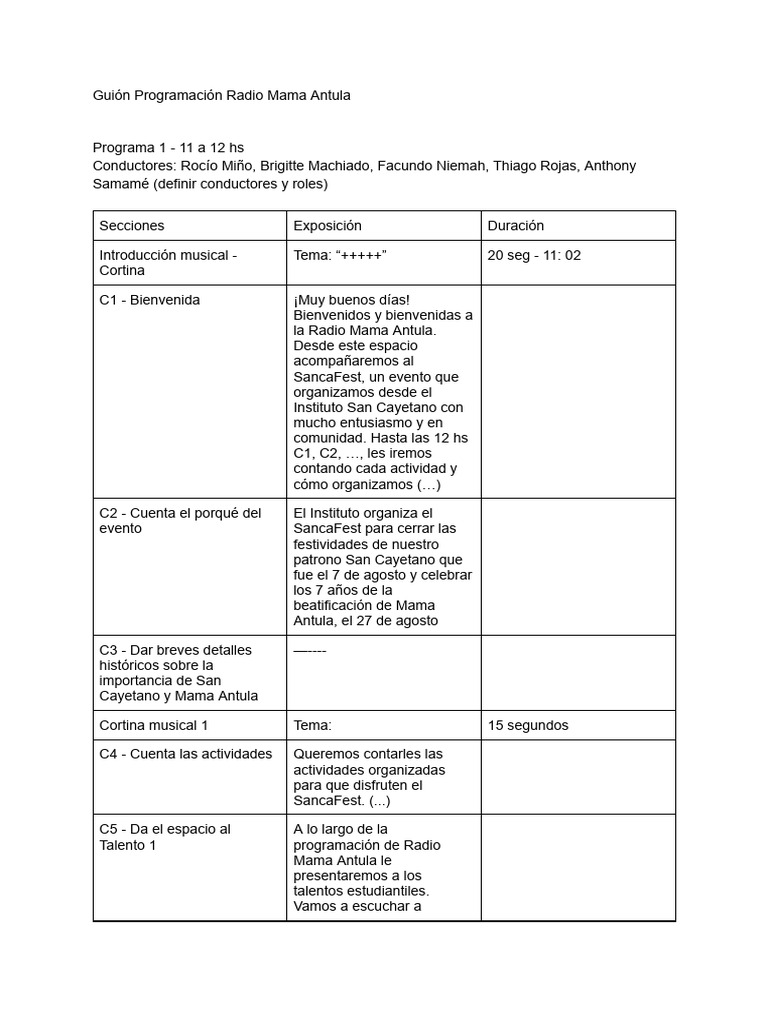 Taller Radiofónico - Guión para Programa | PDF