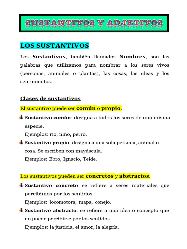 SUSTANTIVOS y ADJETIVOS | PDF
