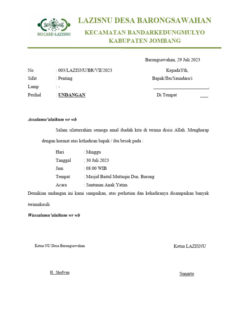 Undangan Lazisnu | PDF