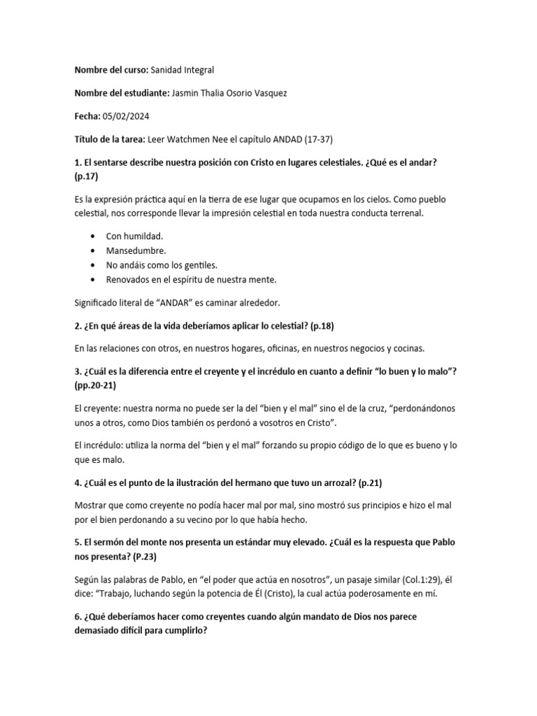 Tarea 2 Sanidad Integral Jasmin | PDF | Teología | Creencia religiosa y ...