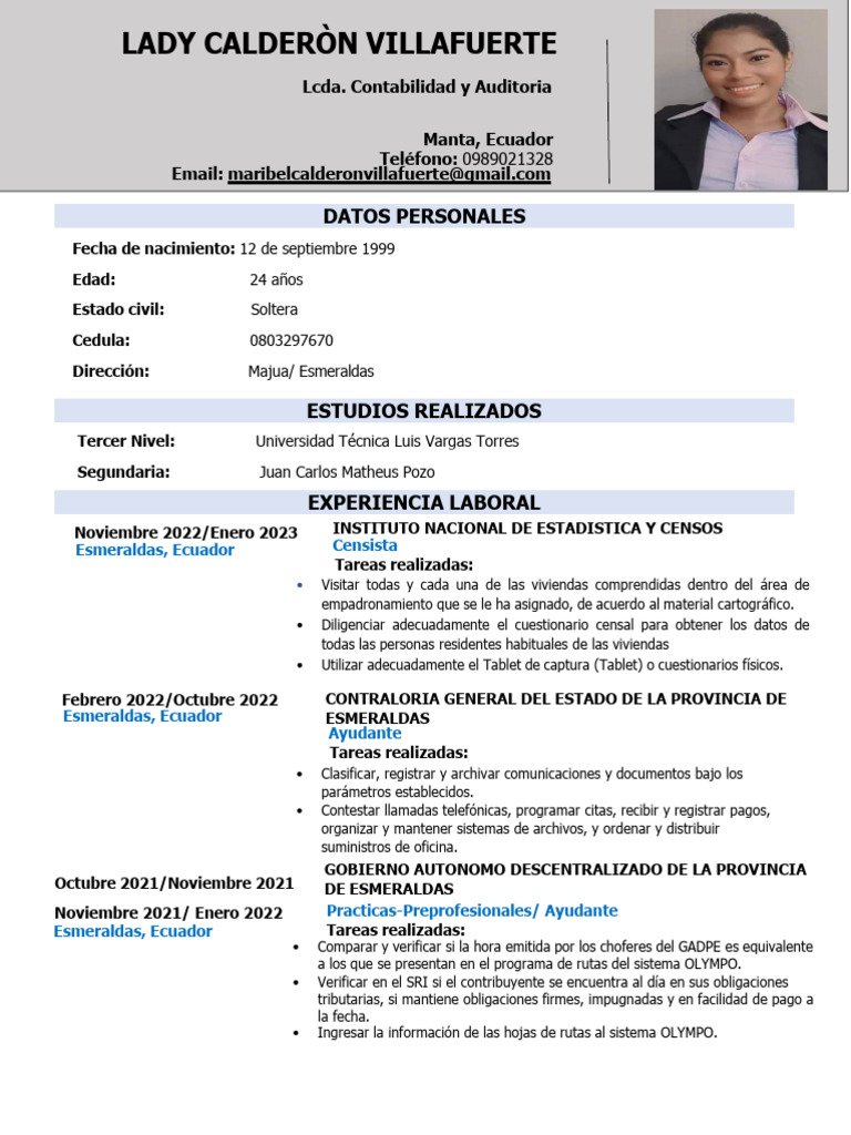 CV Lady Calderon Villafuerte | PDF | Ecuador