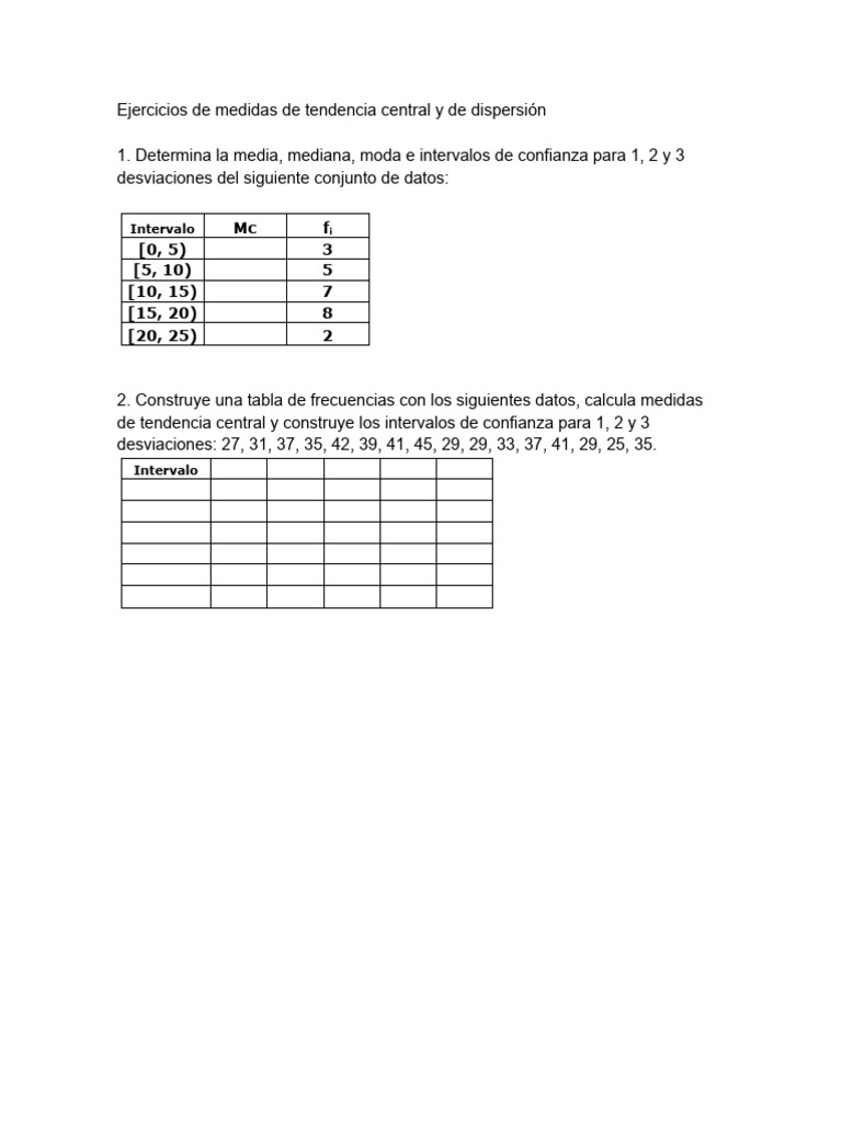Ejercicios de Tendencia Central y de Dispersión | PDF Ejercicios de Tendencia Central y de Dispersión | PDF