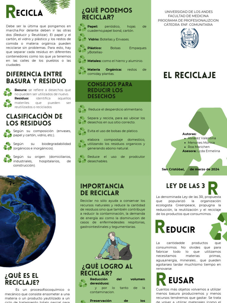 Triptico Reciclaje Ula | PDF | Residuos | Reciclaje Triptico Reciclaje Ula | PDF | Residuos | Reciclaje