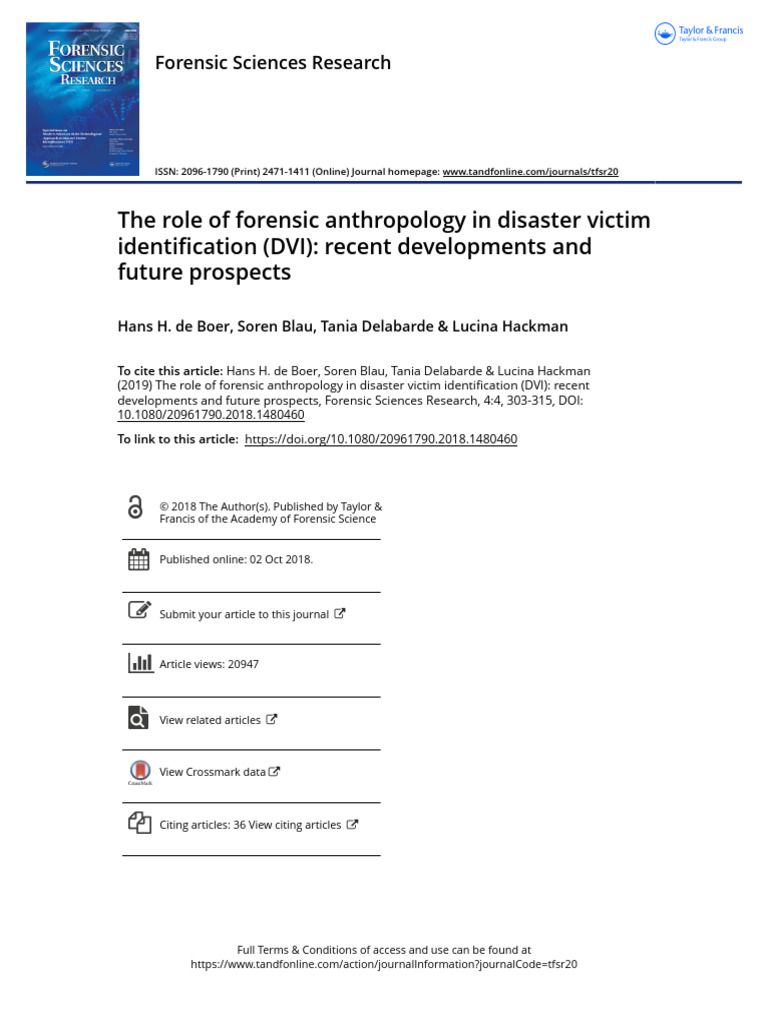 The Role of Forensic Anthropology in Disaster Victim Identification DVI Recent Developments and ...