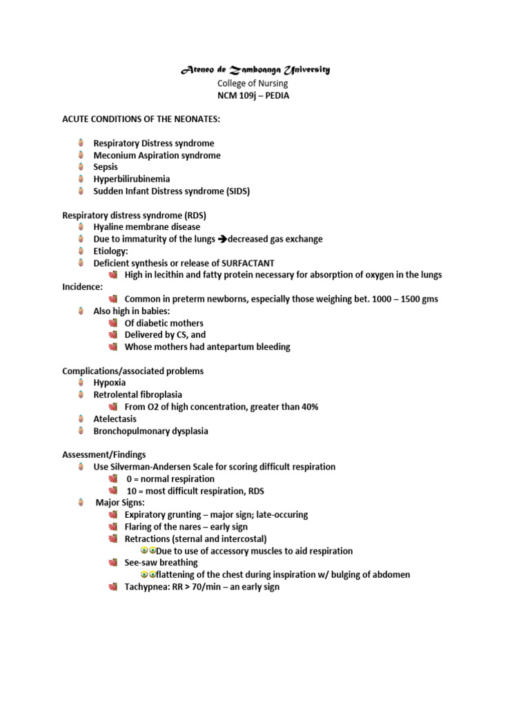 Neonatal Acute Conditions Overview | PDF | Physiology | Respiratory ...