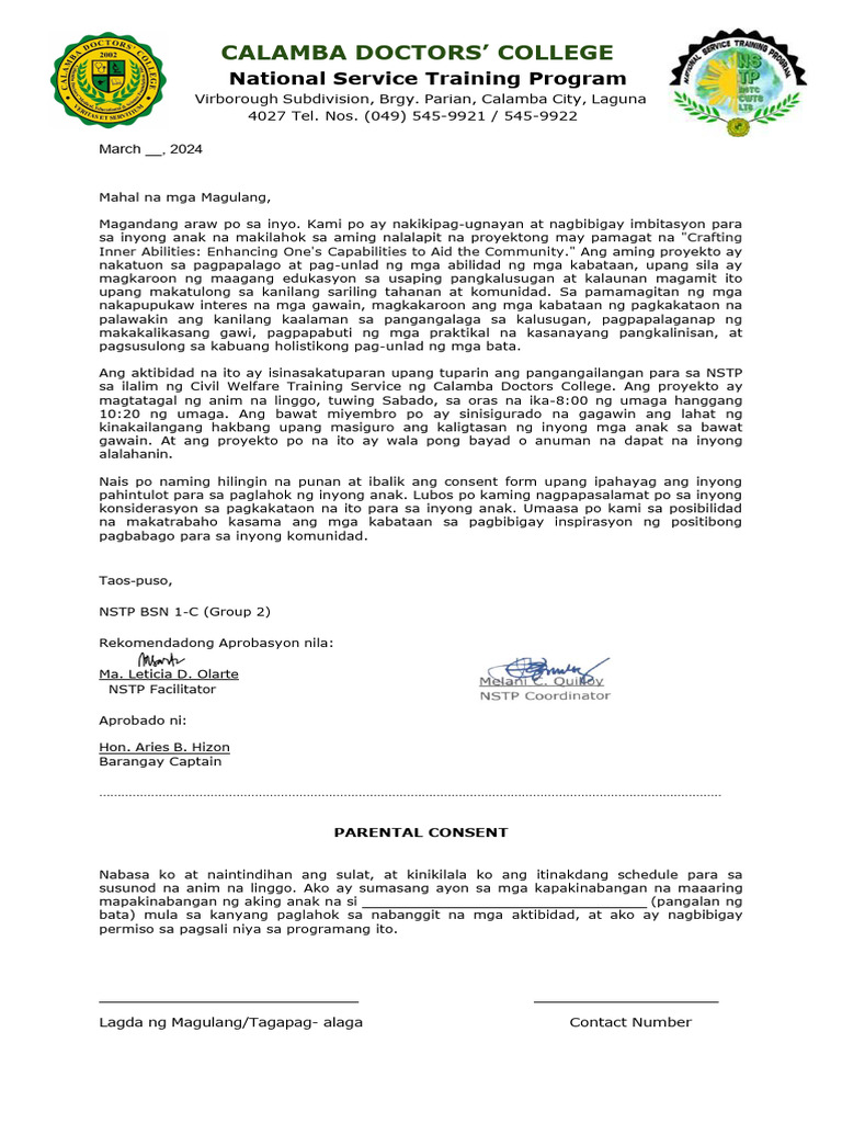 Parental Consent Tagalog Ver. 1 1 | PDF