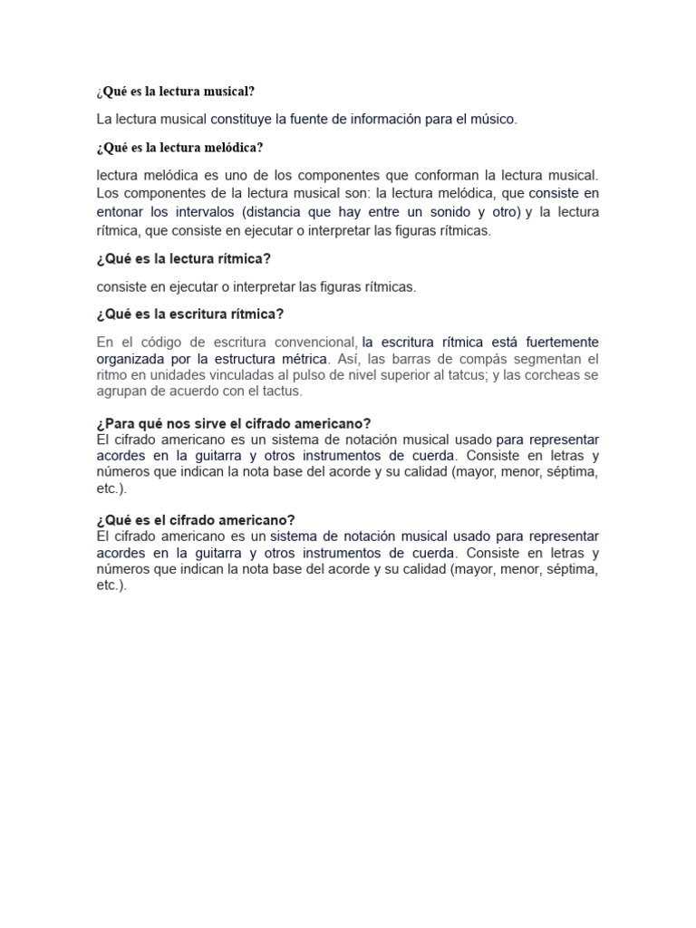 Componentes de la Lectura Musical | PDF | Arte