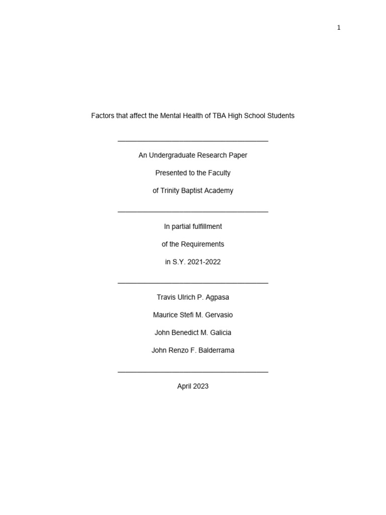 Factors That Affect The Mental Health of TBA High School Students | PDF ...