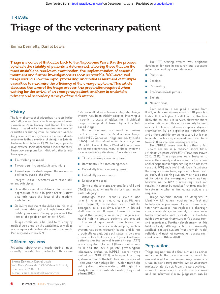 Triage Veterinario 2016 | PDF | Emergency Department | Medicine