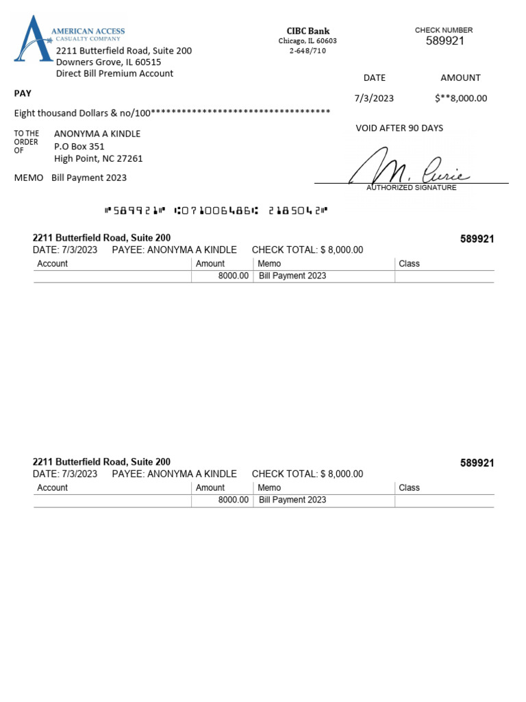 $8000 Bill Payment Check 2023 | PDF