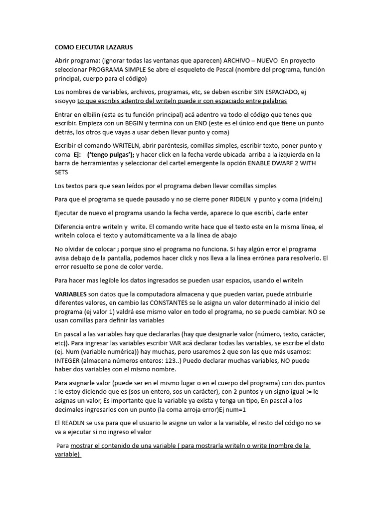 Como Ejecutar Lazarus | PDF | Variable (informática) | Ingeniería Informática