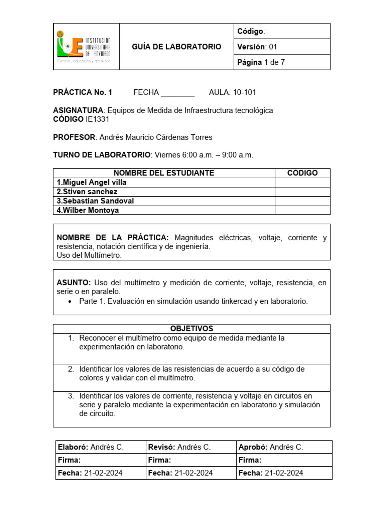 Lab 1a - El Multímetro | PDF | Resistencia Eléctrica y Conductancia | Laboratorios