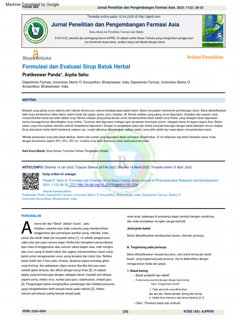 Formulation And Evaluation Of Herbal Cough Syrup Pdf