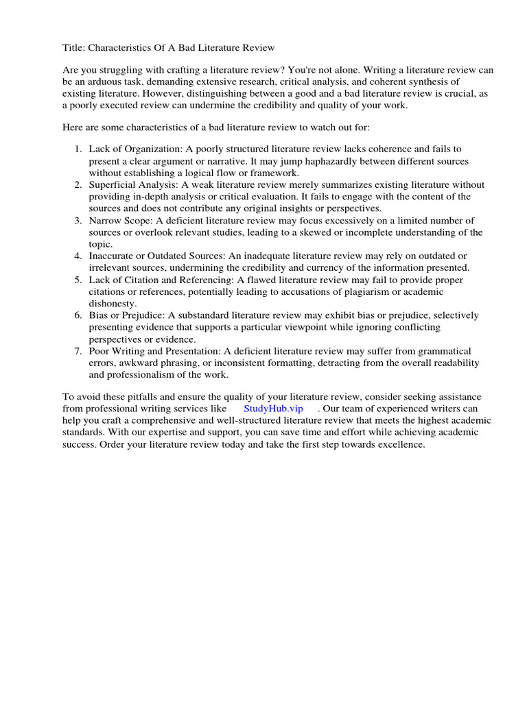 Characteristics Of A Bad Literature Review PDF Abstract Summary