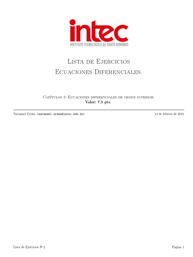 Lista Ejercicios #2 Ecuaciones Diferenciales | PDF | Masa | Velocidad