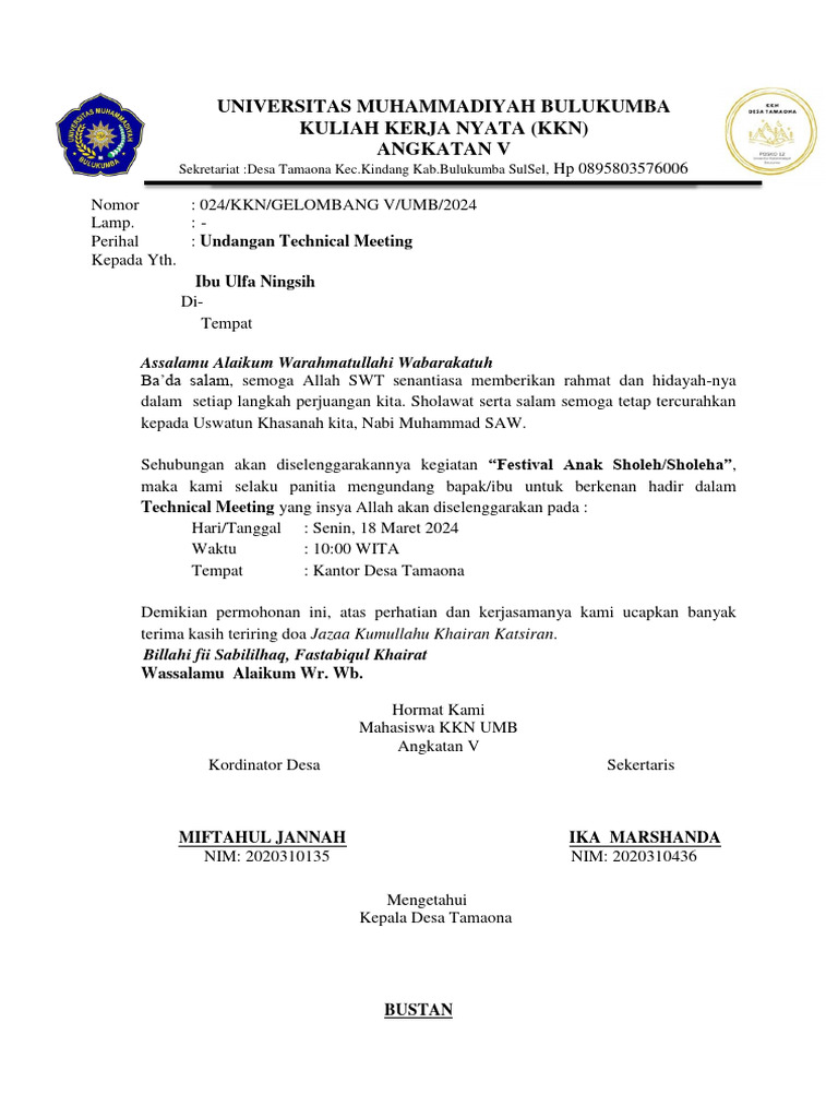 Undangan Technical Meeting KKN UMB | PDF