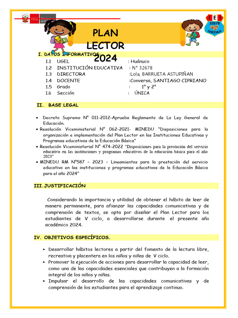 Plan Lector 2024 para Tercer Grado | PDF | Educación primaria | Maestros