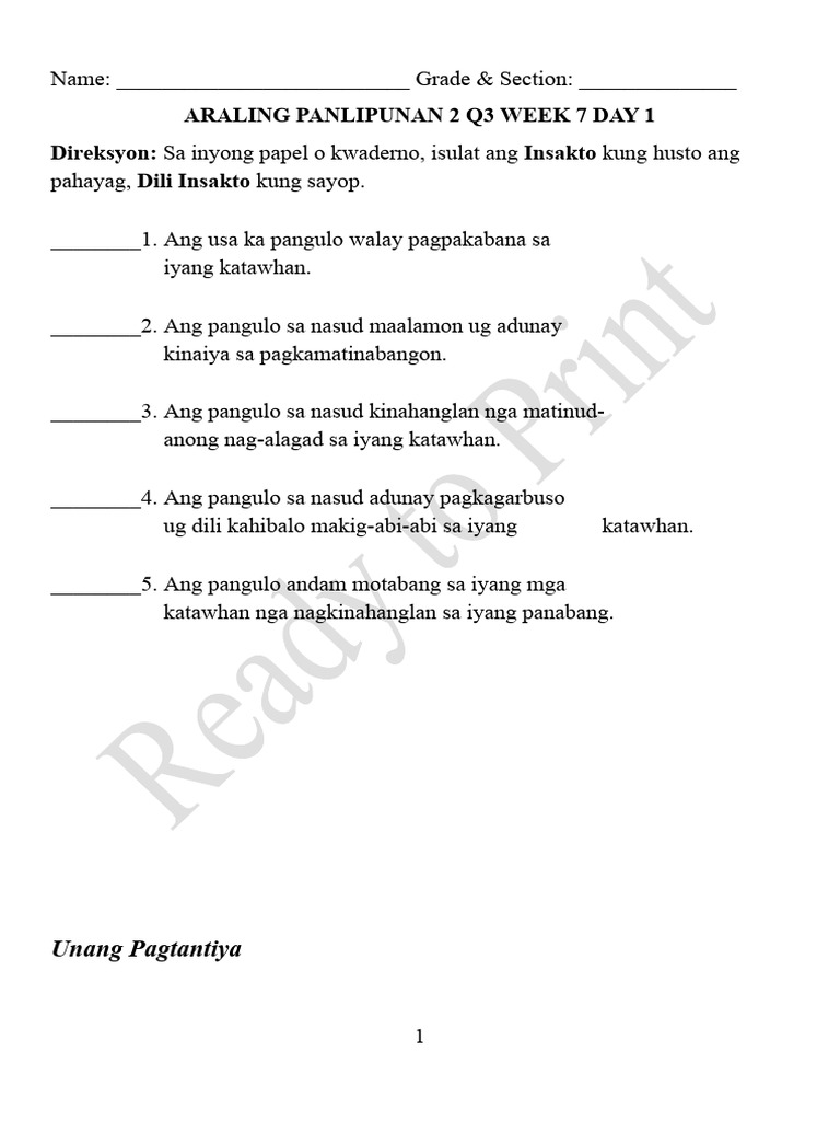 ARAL PAN 2 Activity Sheet Q3 W7 | PDF